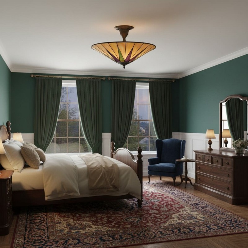 Plafonnier Tiffany TF Dark Star - Design étoile en vitrail pour salle à ...